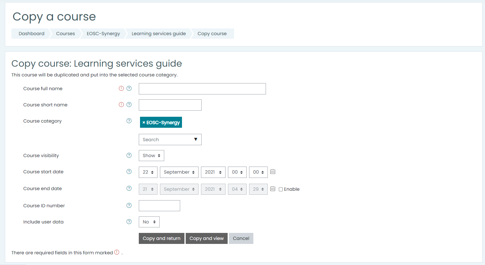 Course: EOSC-Synergy learning services guide., Topic: How to copy a course?